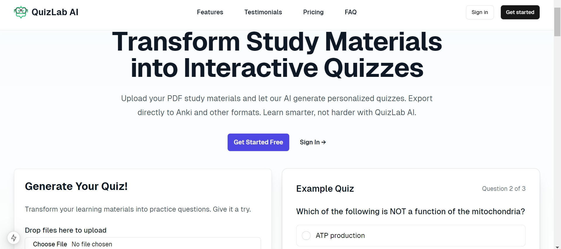 QuizLab AI - Transform Study Materials into Interactive Quizzes